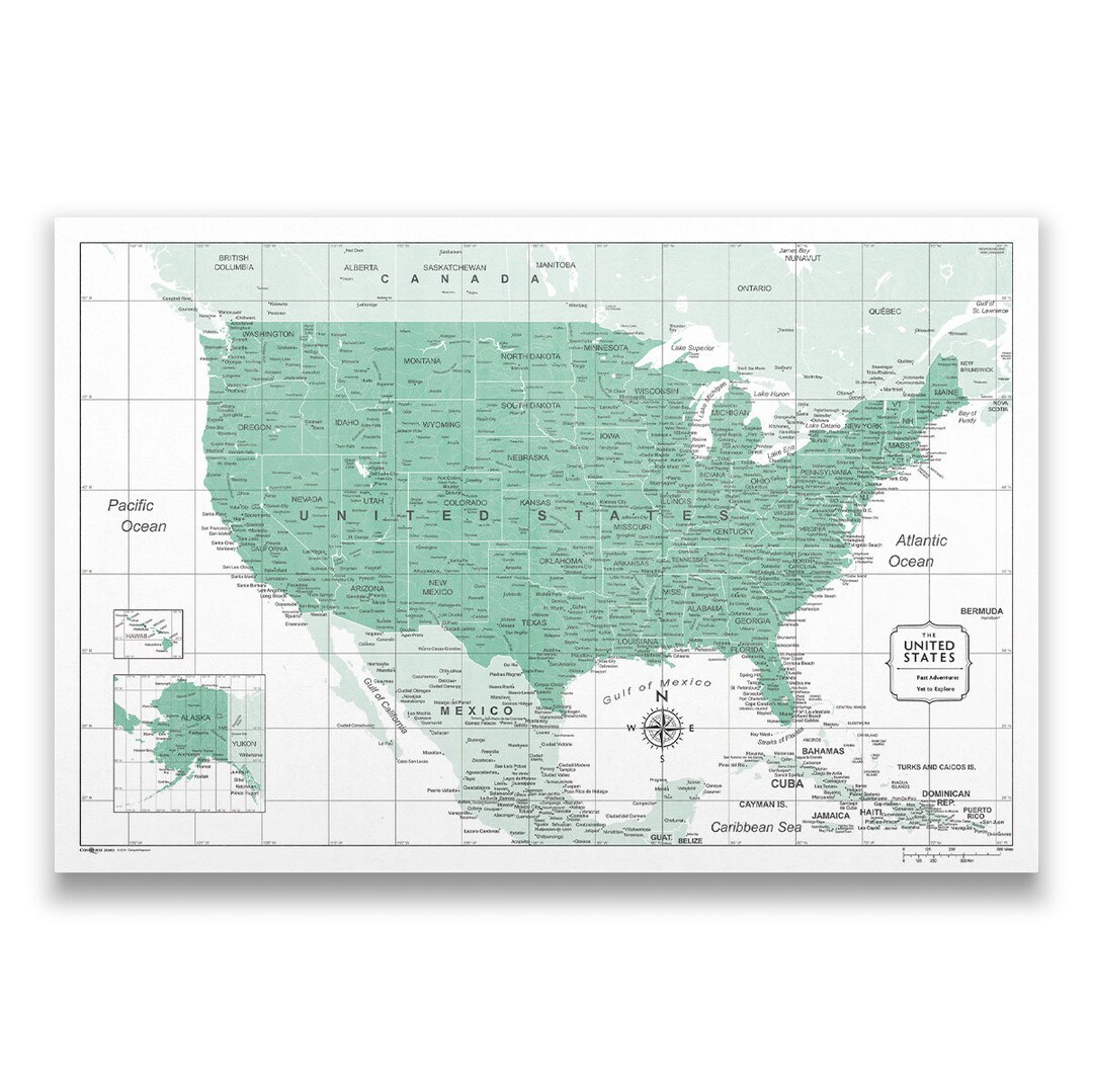 USA Map Poster - Green Color Splash - Etsy