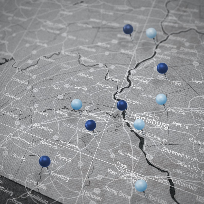 Pennsylvania Travel Push Pin State Map Modern Cork Pin Board - Etsy