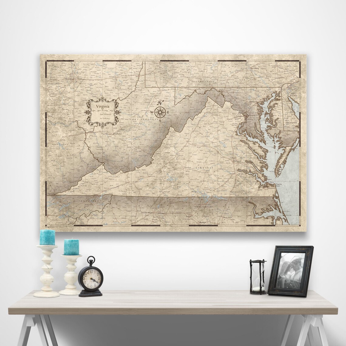 Virginia Map Poster Rustic Vintage Style Travel Map | Etsy