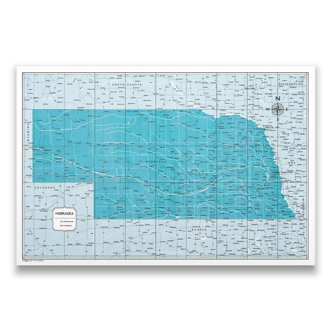 Nebraska Map Poster Teal Color Splash | Etsy