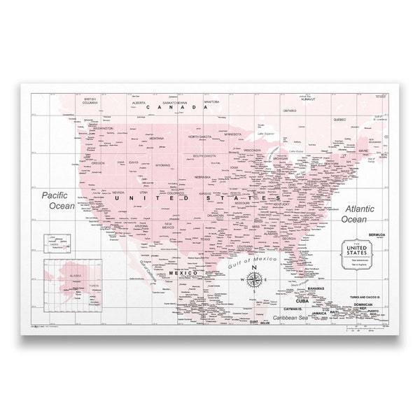 Pink Usa Map - Etsy