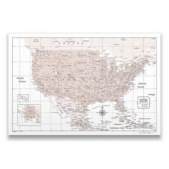 USA Map Poster Light Brown Color Splash - Etsy