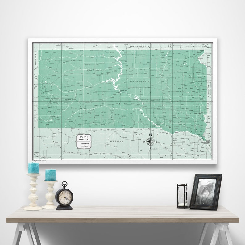 South Dakota Map Poster Green Color Splash | Etsy