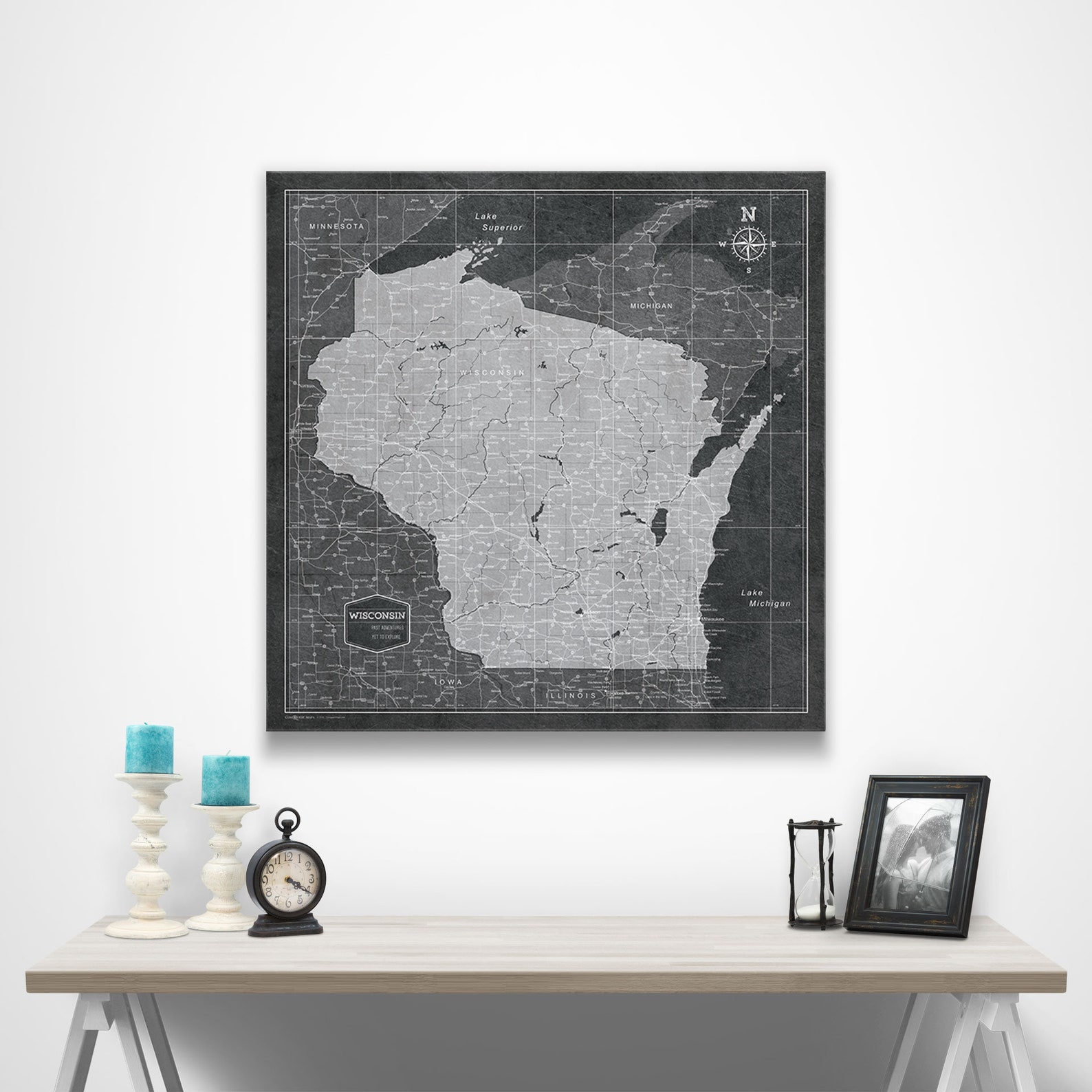 Wisconsin Travel Push Pin State Map Modern Cork Pin Board | Etsy