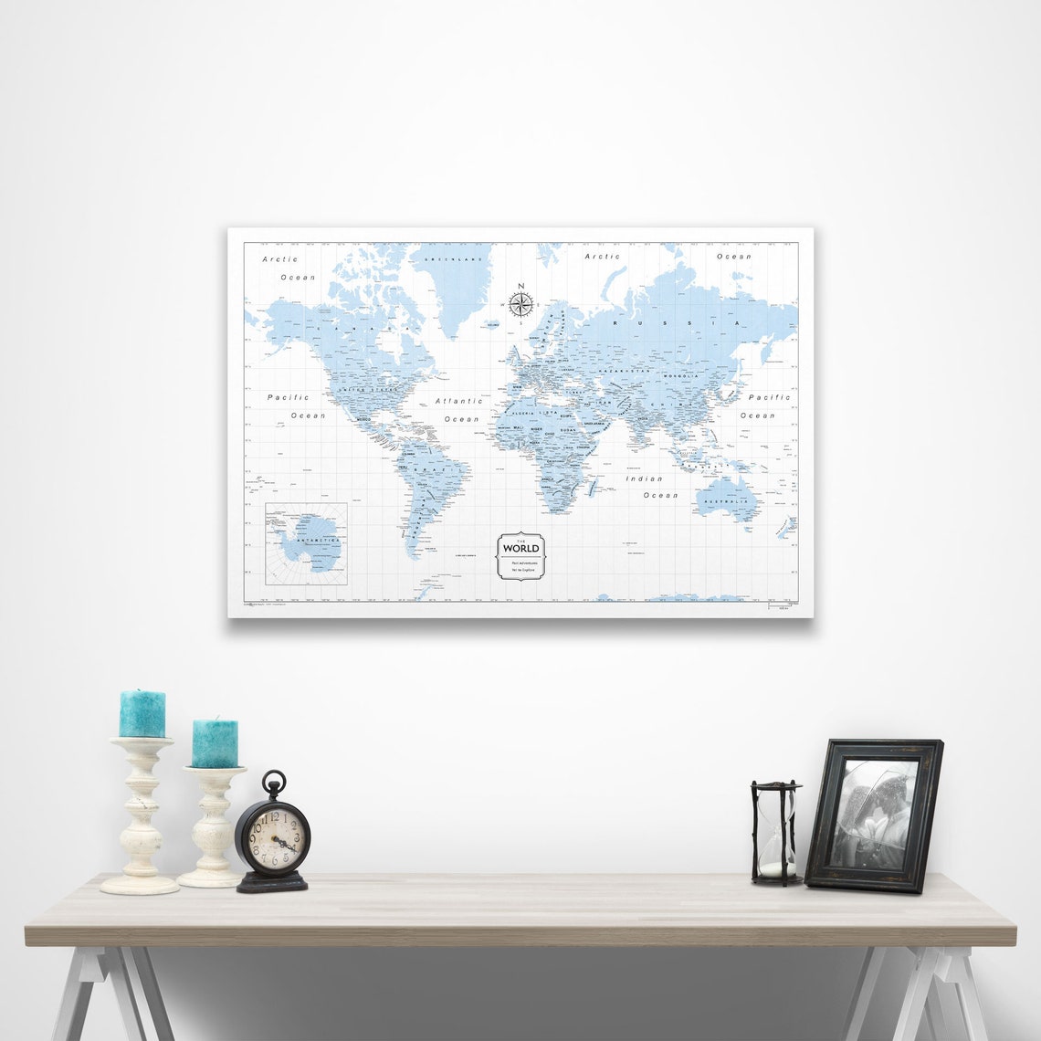 Push Pin World Map pin Board Light Blue Color Splash - Etsy