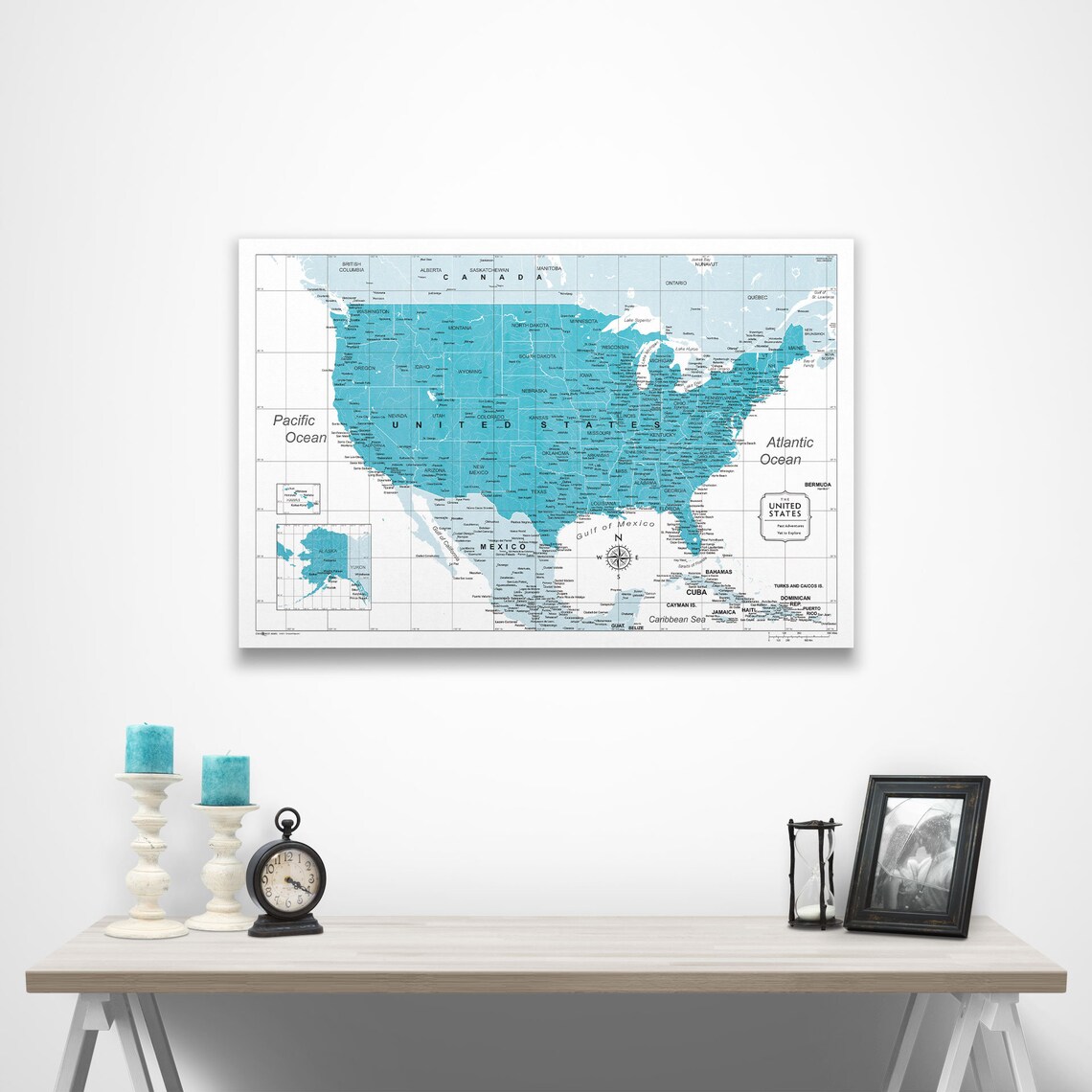Push Pin USA Map pin Board Teal Color Splash - Etsy