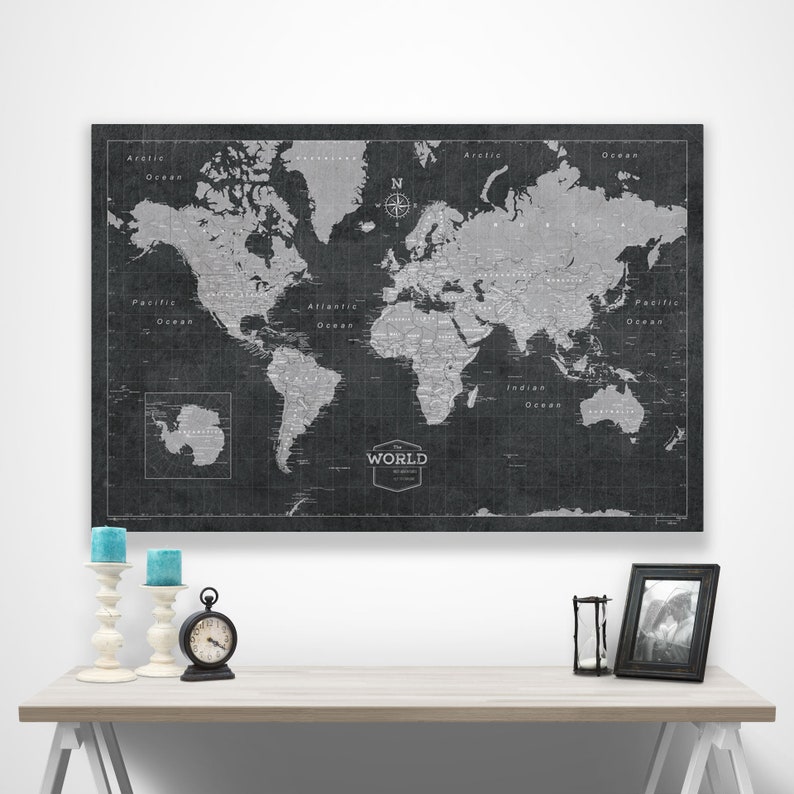 Modern World Travel Map Poster - Modern Slate Style Map - Etsy