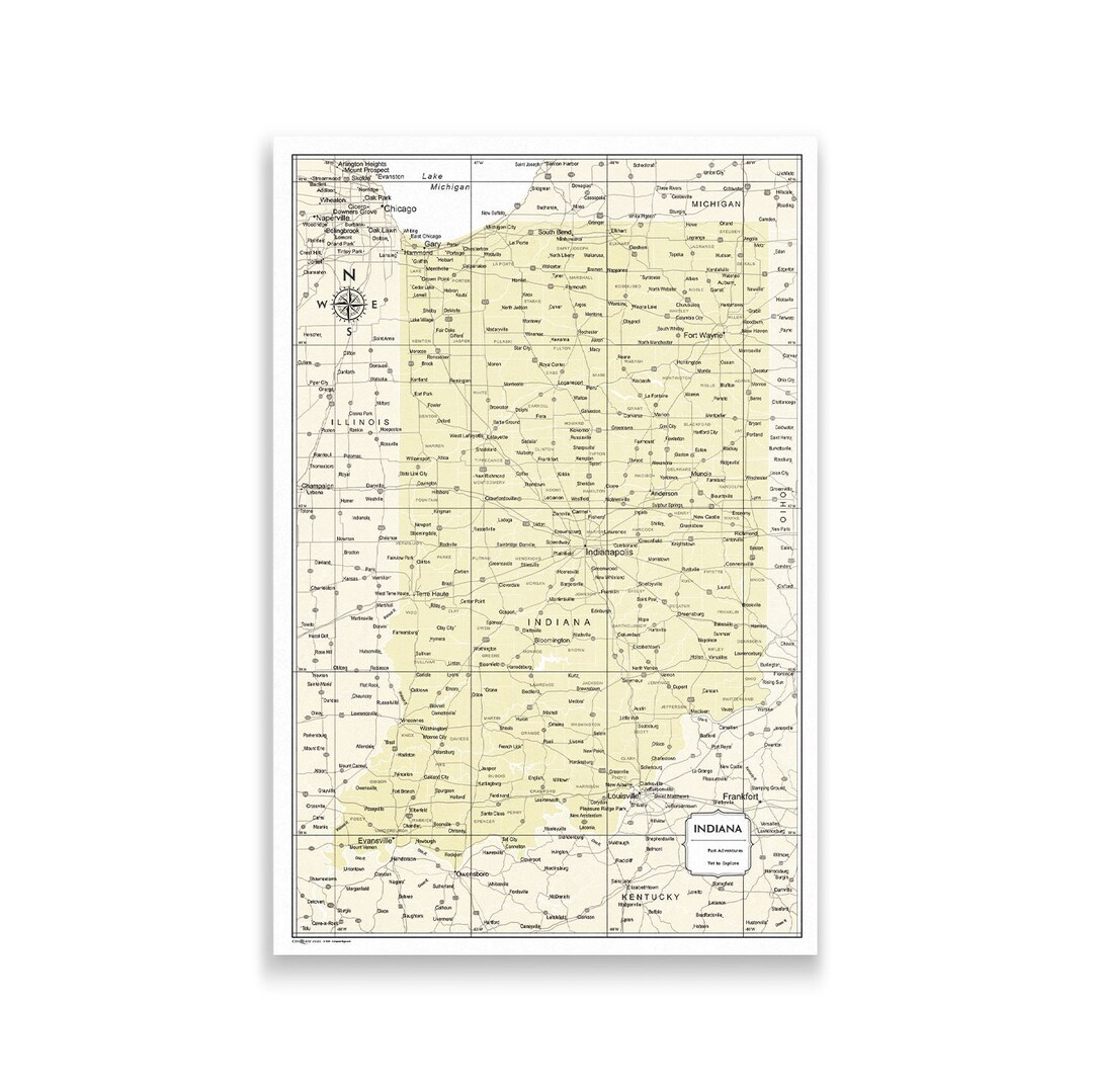 Indiana Map Poster Yellow Color Splash - Etsy