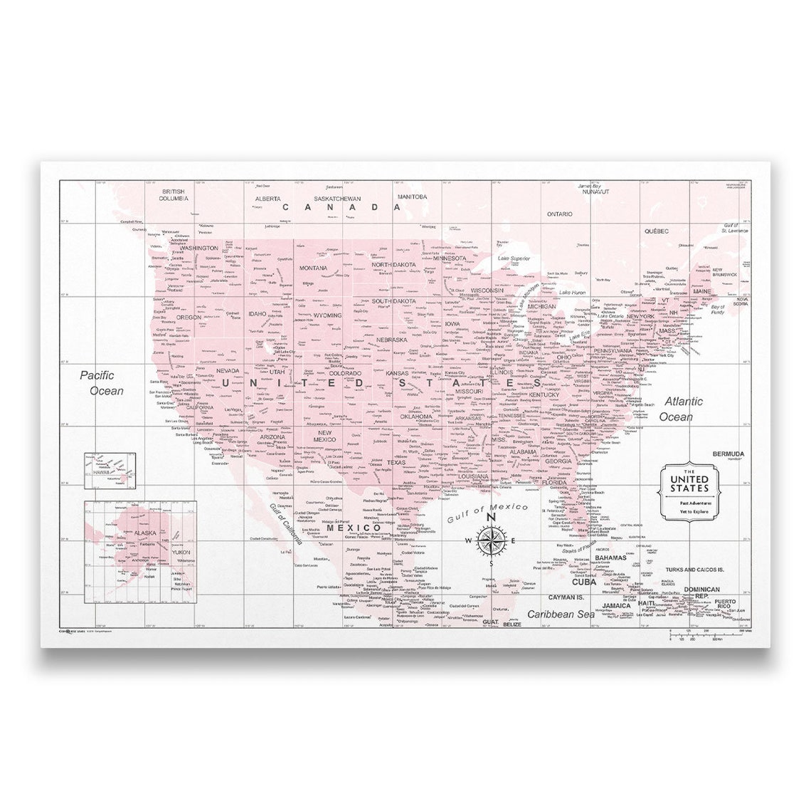 USA Map Poster Pink Color Splash - Etsy