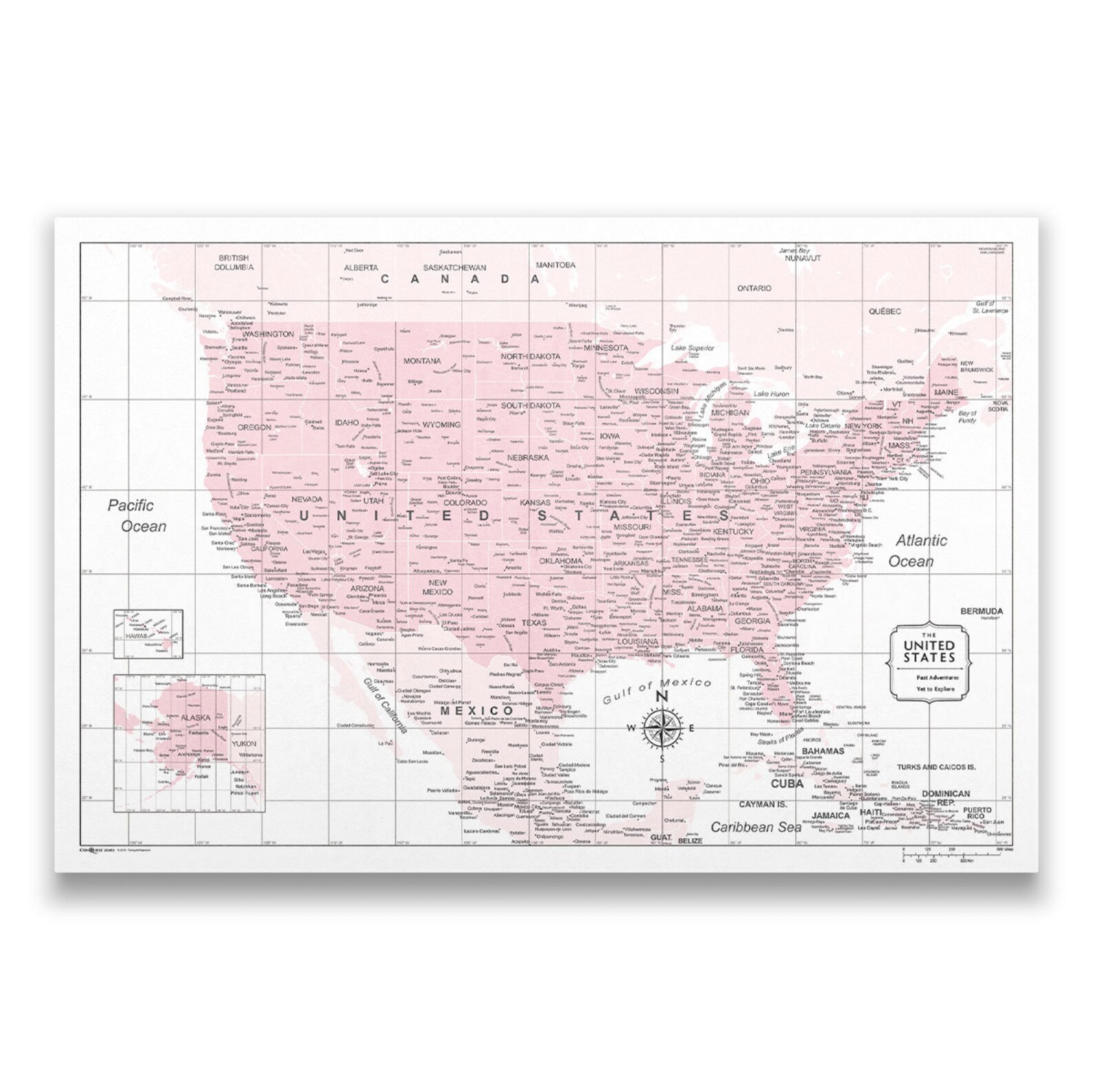 USA Map Poster Pink Color Splash - Etsy