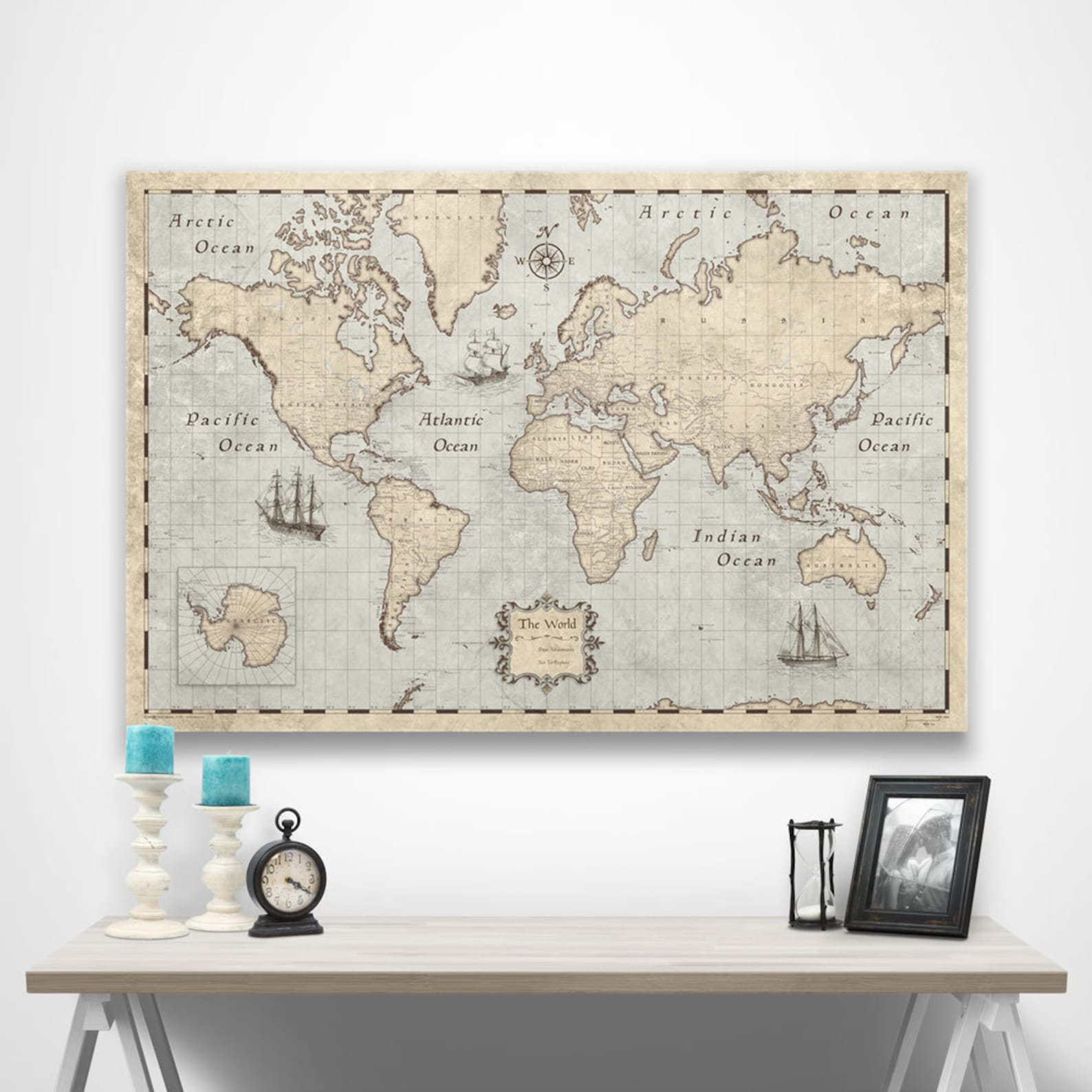 World Map Poster Rustic Vintage Style Travel Map - Etsy