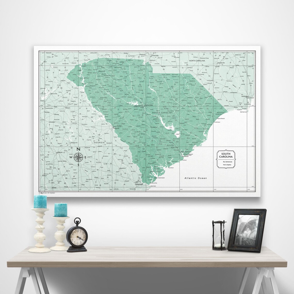 South Carolina Map Poster Green Color Splash | Etsy