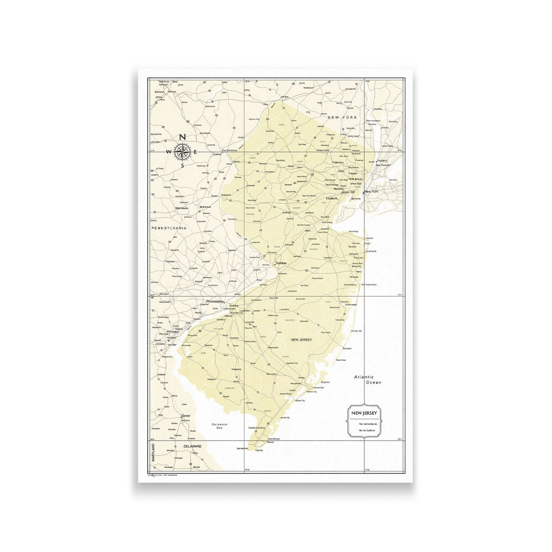 New Jersey Map Poster Yellow Color Splash - Etsy