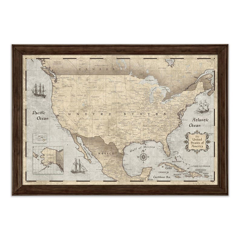 Rustic Vintage Map Poster USA Map | Etsy