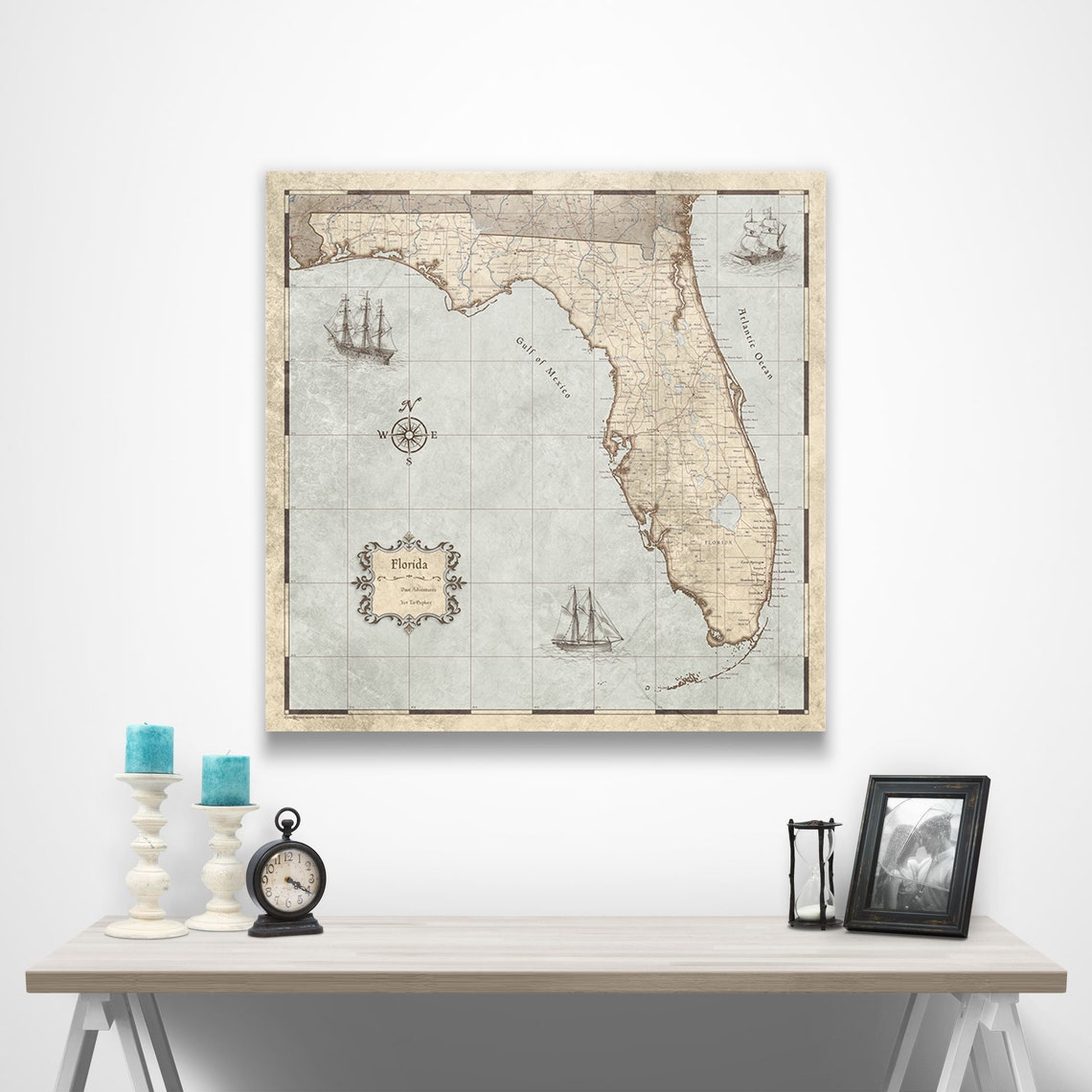 Florida Travel Push Pin State Map - Rustic Vintage Cork Pin Board ...