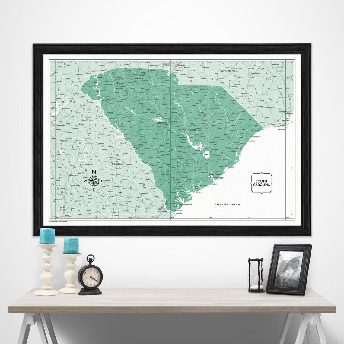South Carolina Map Poster Green Color Splash | Etsy