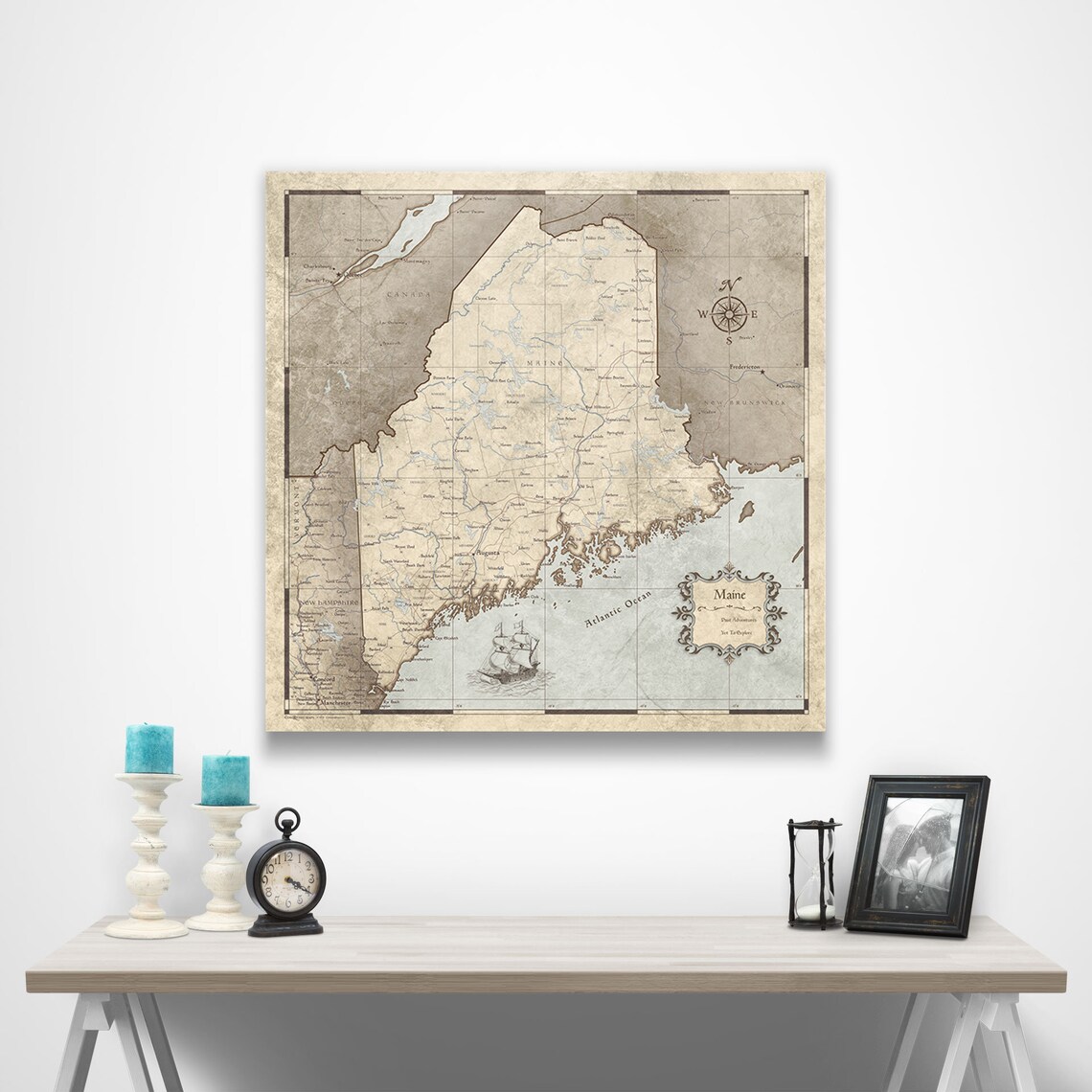 Maine Map Poster Rustic Vintage Style Travel Map - Etsy