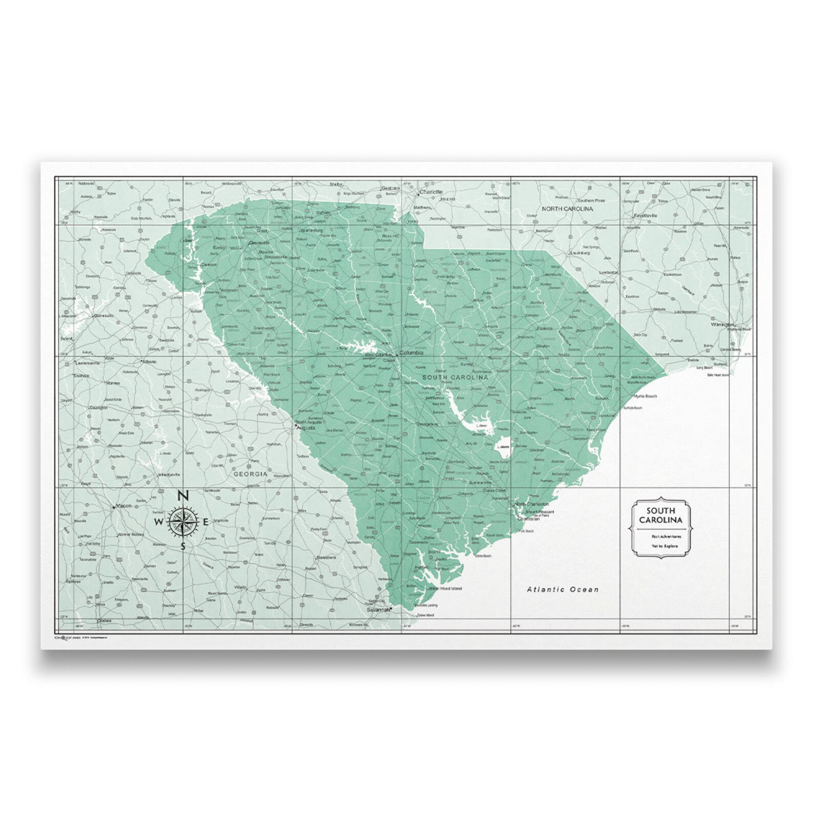 South Carolina Map Poster Green Color Splash | Etsy