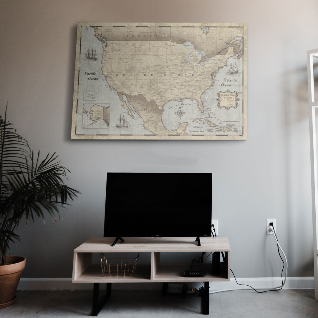 Push Pin USA Travel Map Rustic Vintage Cork Pin Board Canvas - Etsy