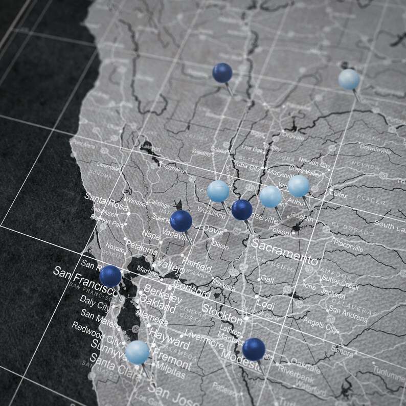 California Travel Push Pin State Map - Modern Cork Push Pin Canvas ...