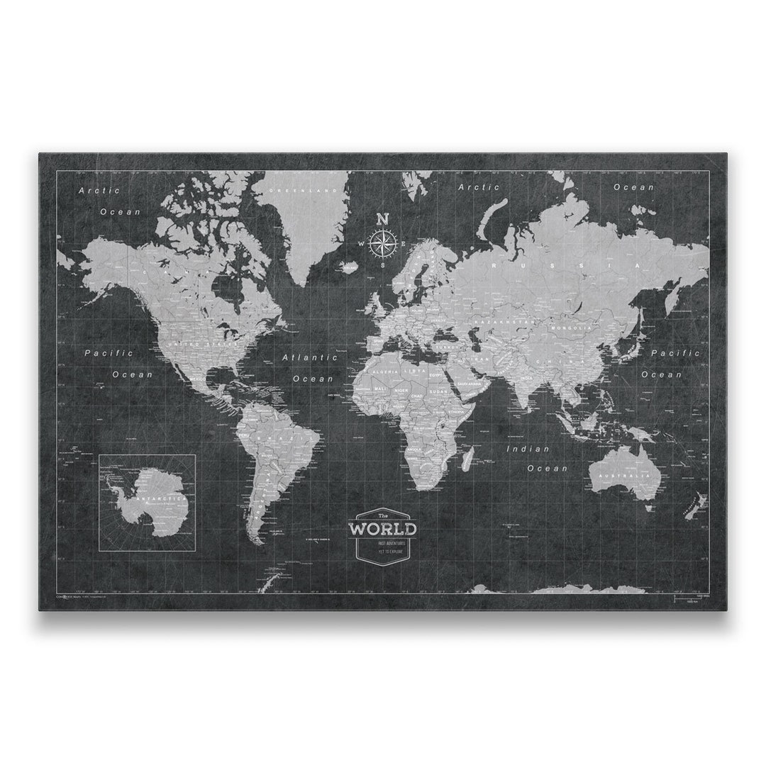 Modern World Travel Map Poster - Modern Slate Style Map - Etsy