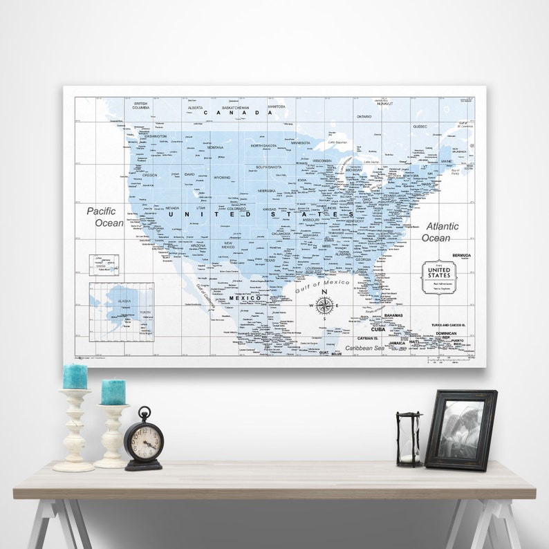 Push Pin USA Map pin Board Light Blue Color Splash - Etsy