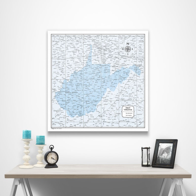 West Virginia Map Poster Light Blue Color Splash - Etsy