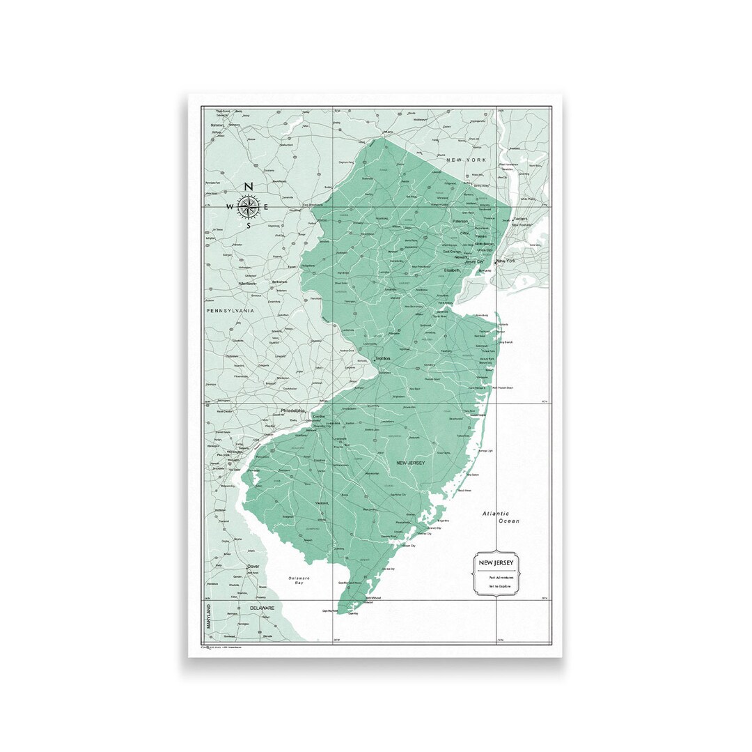 New Jersey Map Poster Green Color Splash - Etsy