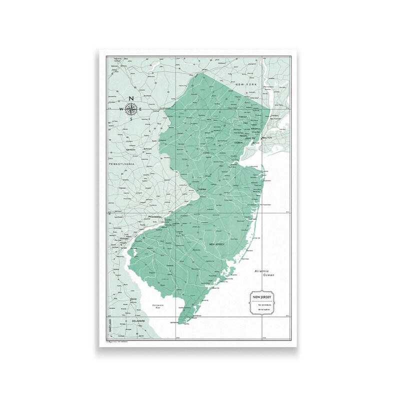 New Jersey Map Poster Green Color Splash | Etsy
