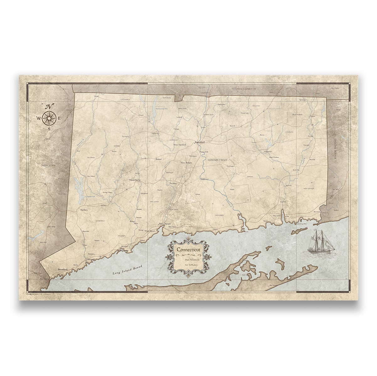Connecticut Map Poster Rustic Vintage Style Travel Map - Etsy