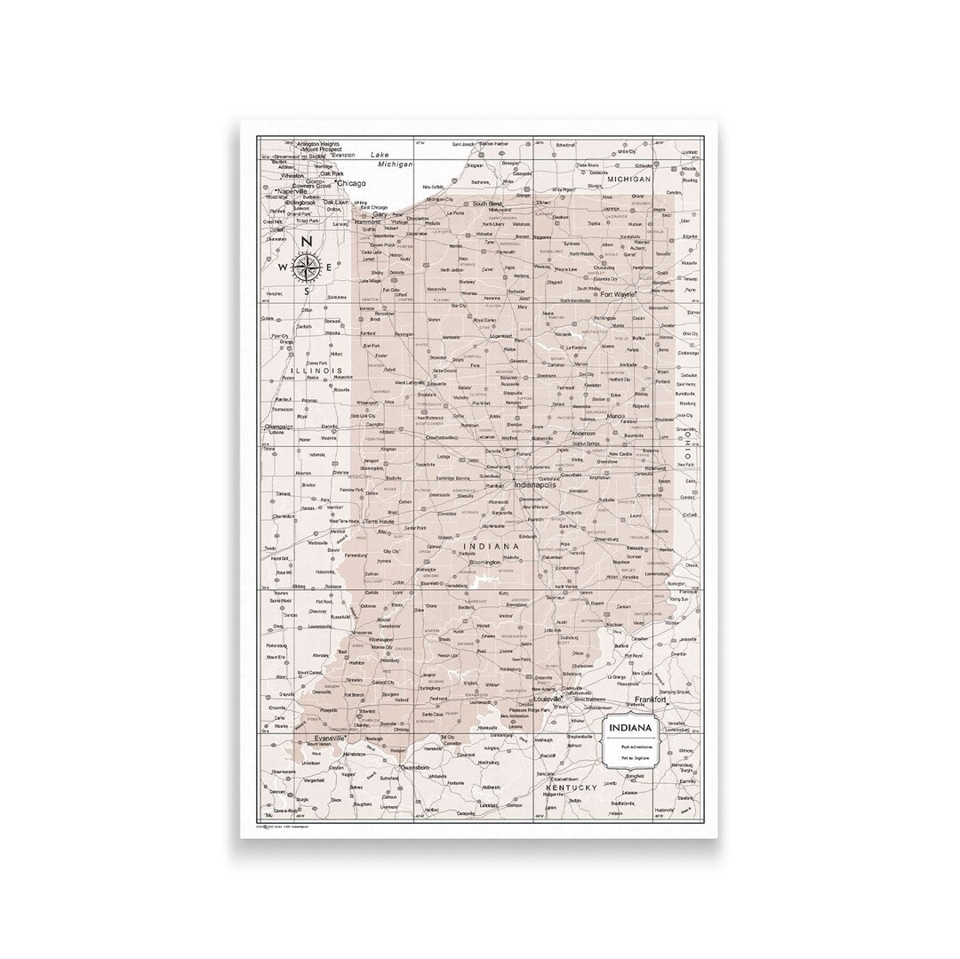 Indiana Map Poster - Light Brown Color Splash - Etsy