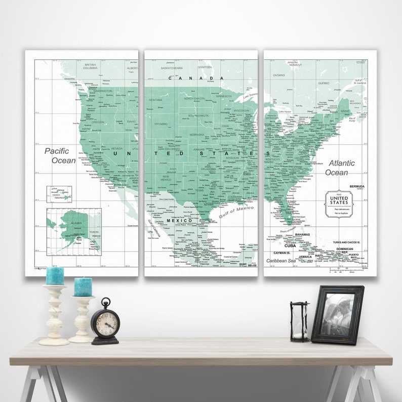 Push Pin USA Map (pin Board) - Green Color Splash - Etsy