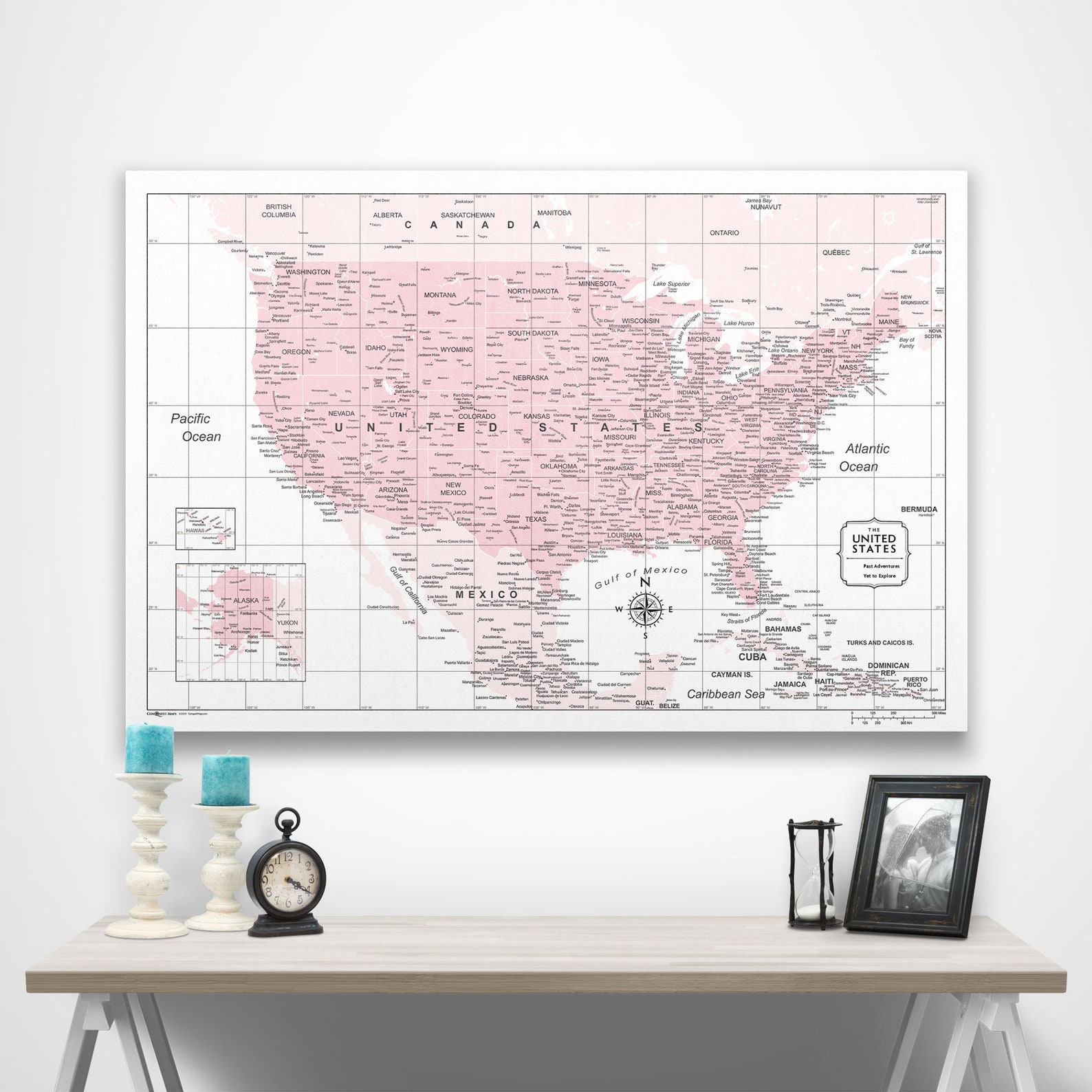 USA Map Poster Pink Color Splash - Etsy