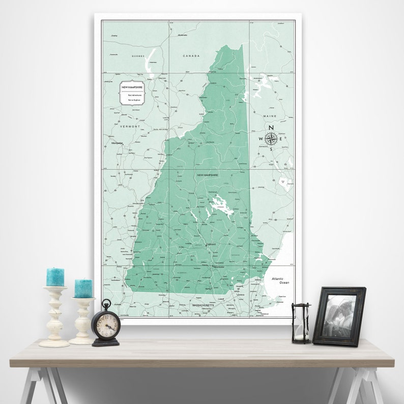 New Hampshire Map Poster Green Color Splash - Etsy