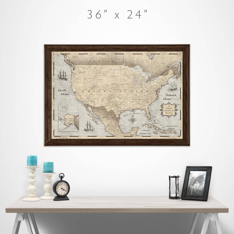 Rustic Vintage Map Poster USA Map | Etsy