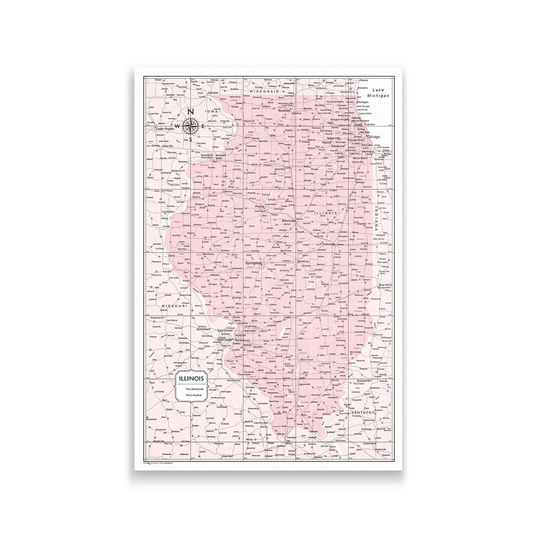 Illinois Map Poster - Pink Color Splash - Etsy