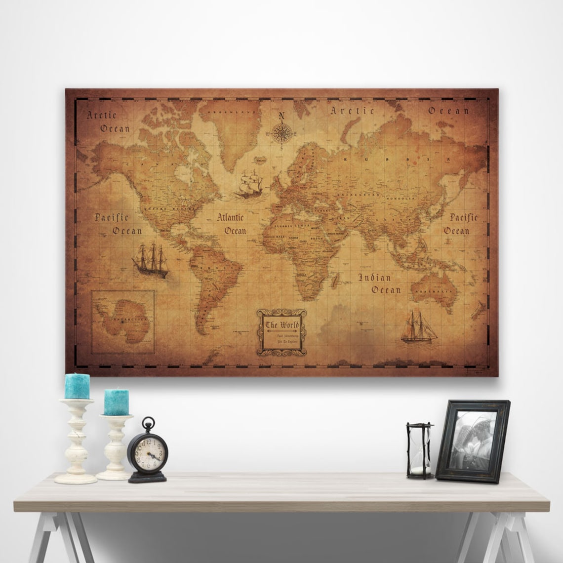 Antique World Travel Map Poster Golden Aged Style Modern Map - Etsy