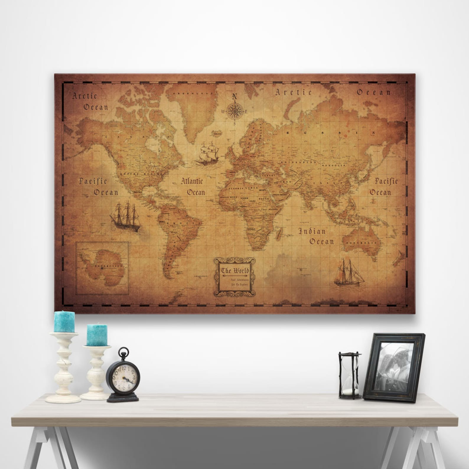 Antique World Travel Map Poster - Golden Aged Style Modern Map - Etsy