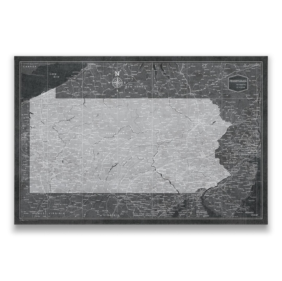 Pennsylvania Map Poster - Modern Slate Style Travel Map - Etsy