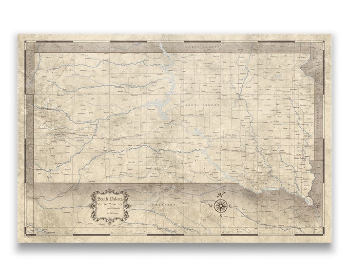 SOUTH DAKOTA State Wall Map Large Print Poster 32wx24h - Etsy