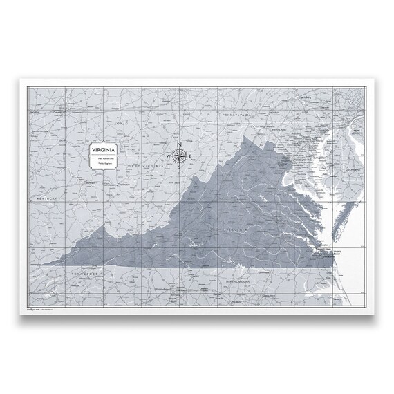 Virginia Map Poster Dark Gray Color Splash - Etsy