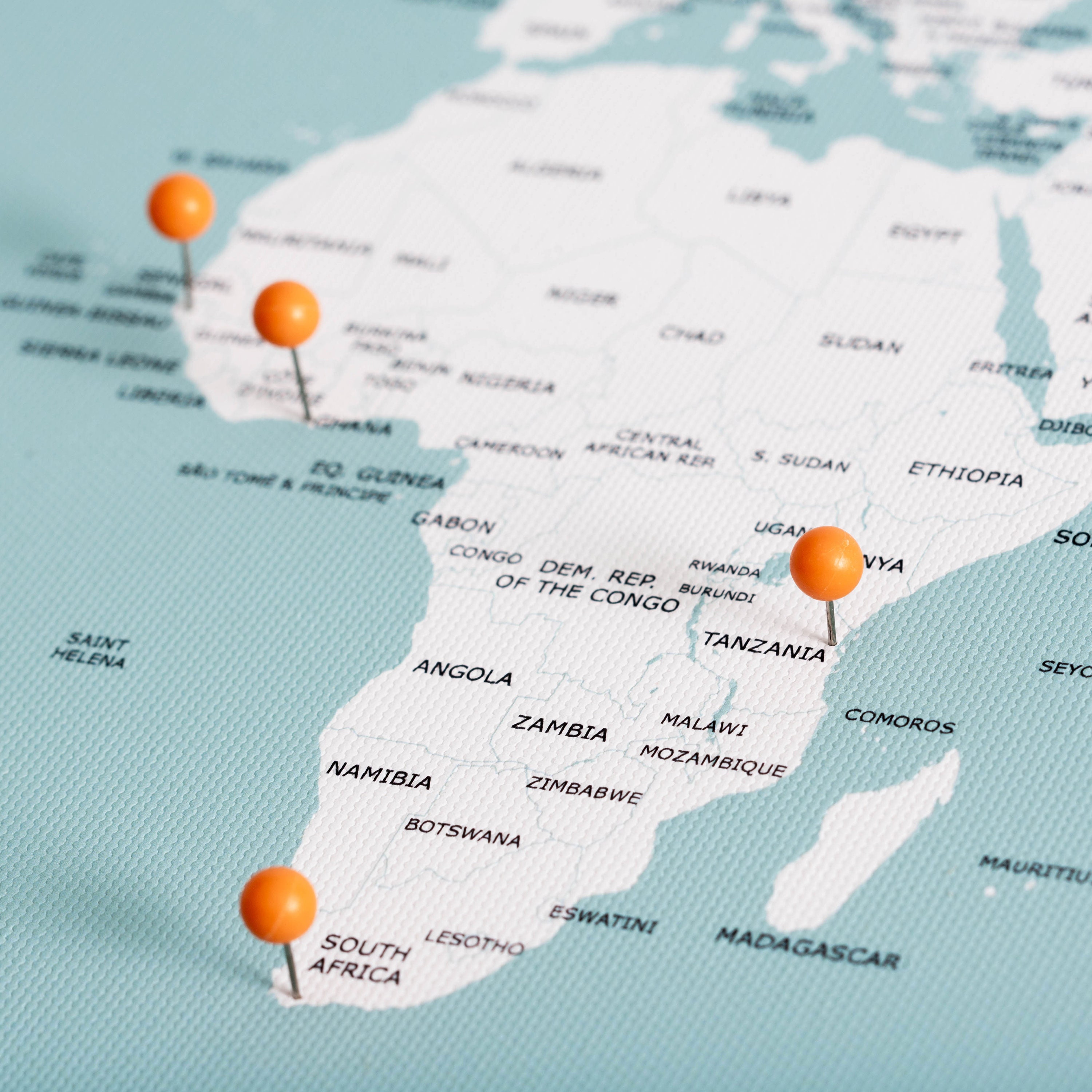 Push Pin Mini World Travel Map (color: Ocean Breeze) - Personalizable ...