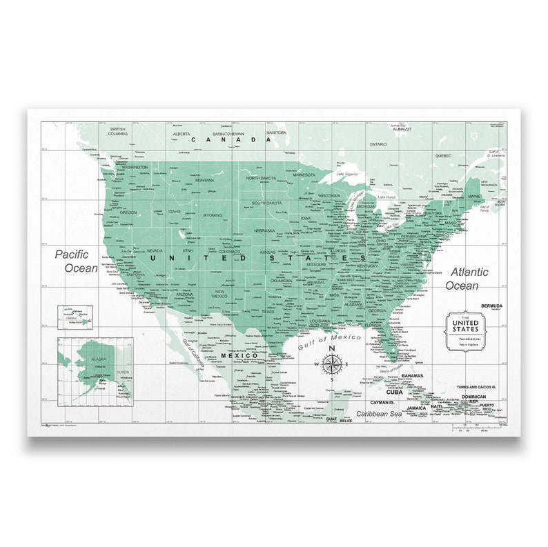 Push Pin USA Map pin Board Green Color Splash - Etsy