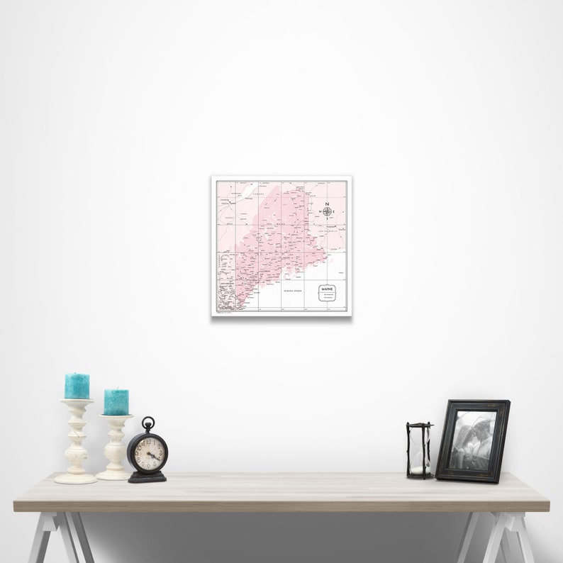 Maine Map Poster Pink Color Splash - Etsy