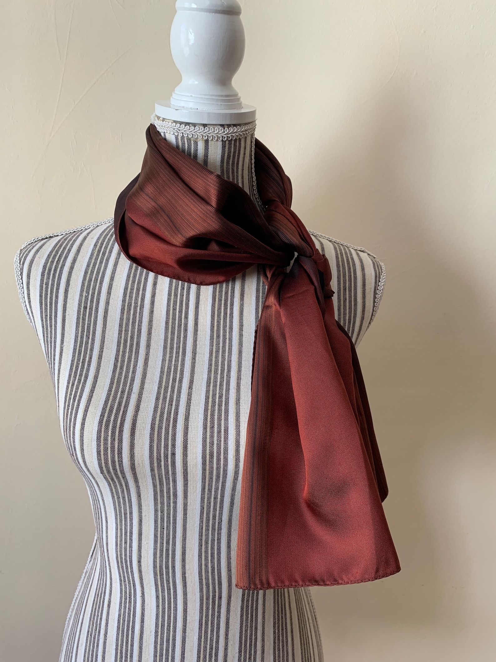 Vintage Y2K Striped Pure Silk Scarf Burnt Orange Silk Scarf - Etsy