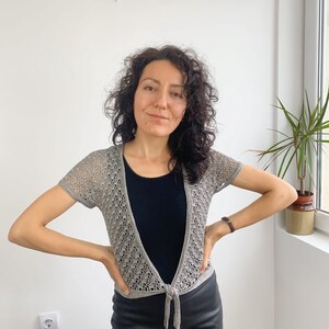 Vintage Silver Grey Lace Crochet Cardigan Size S, Silky Viscose Sheer ...