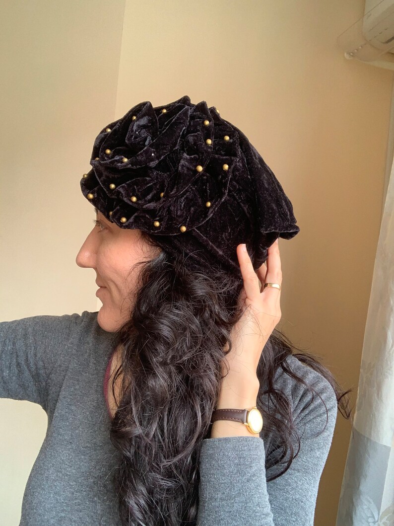 Vintage Black Velvet Hat for Women With Large Flower, Elegant Evening ...