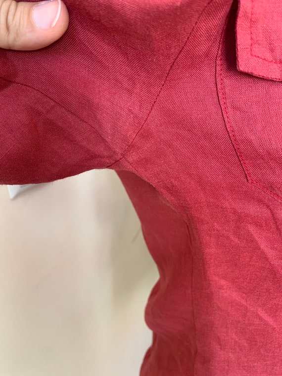 Red Button Down Short Sleeve Linen Shirt for Women, V… - Gem
