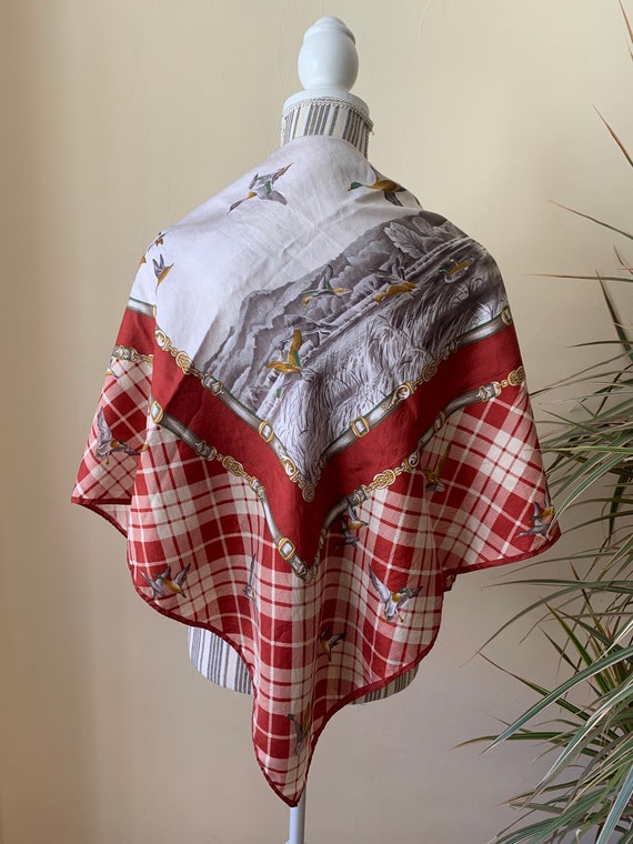 Vintage Large Square Silk Scarf, Red Silk Scarf for W… - Gem
