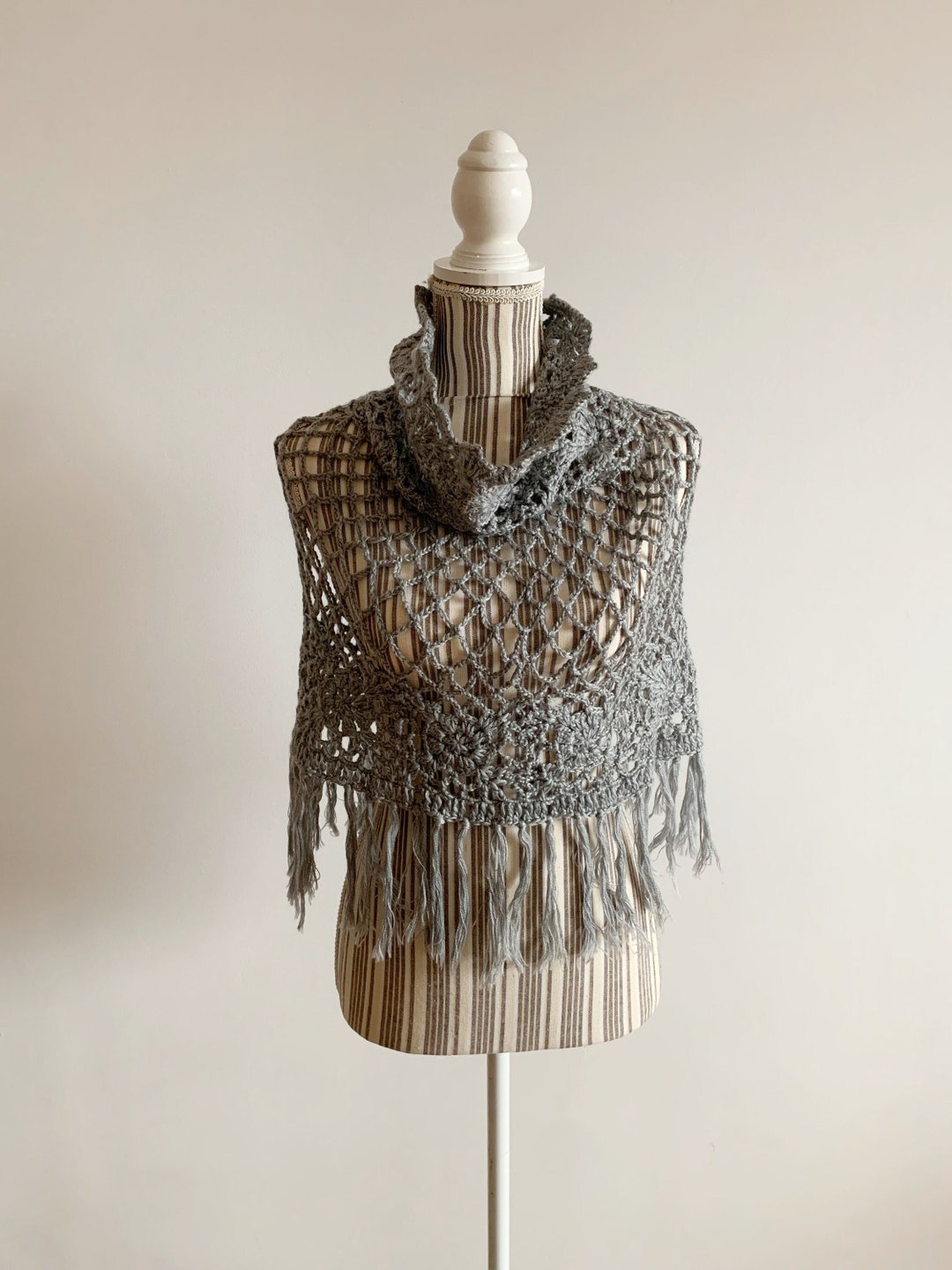 Vintage Ash Grey Dickie Collar Scarf, Crochet Lace Collar Tube Scarf ...